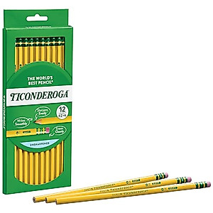 Ticonderoga Wood-Cased Pencils, Unsharpened, 2 HB Soft, Yellow, 12 Count