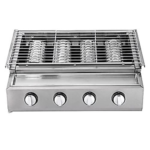 Fetcoi 4-Burner Outdoor Tabletop Propane Gas Grill, Stainless Steel Portable BBQ Grills Smokeless Griddle Barbecue Grill Table for Camping Picnics Garden Beach Party