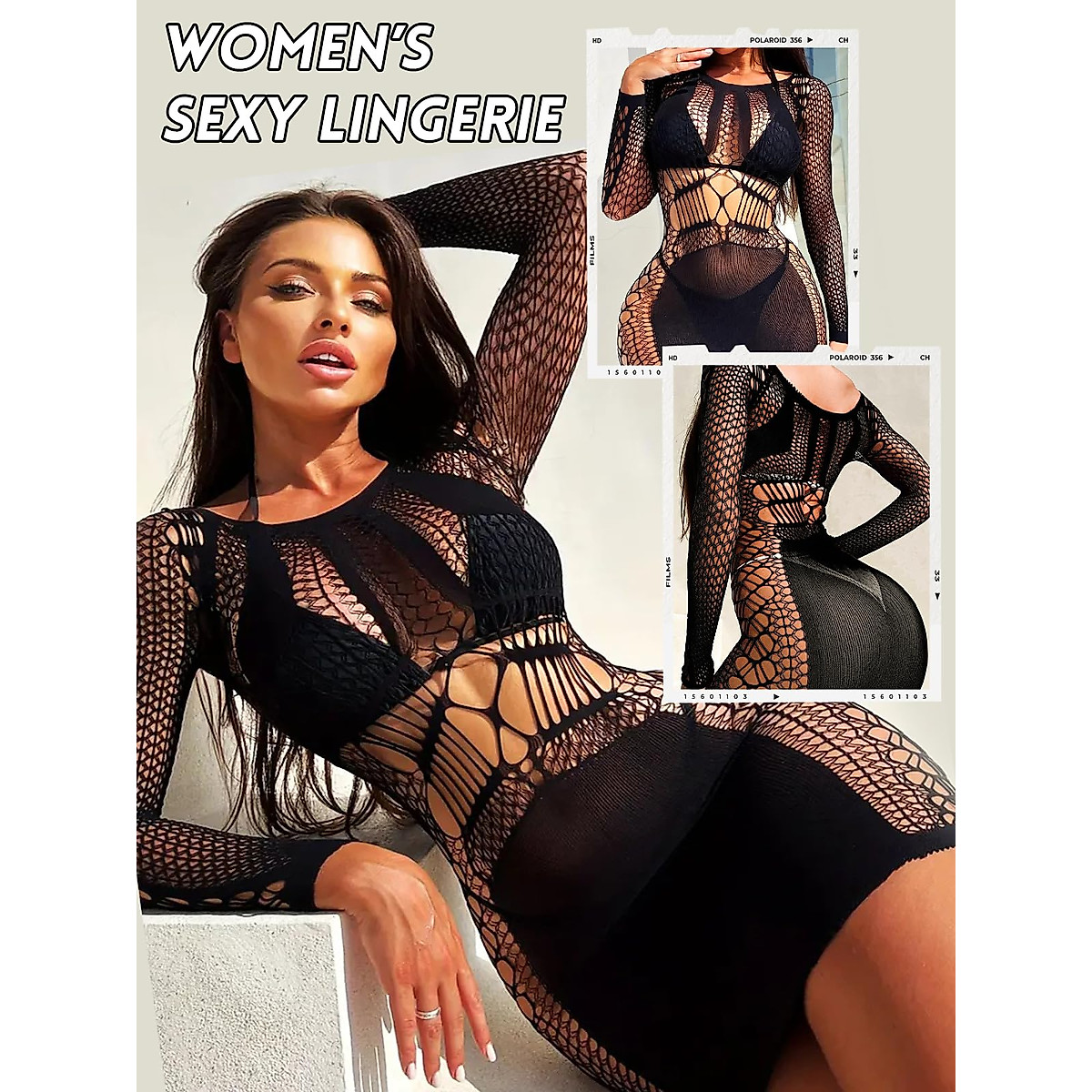 Buitifo Sexy Lingerie for Women Fishnet Mini Dress One Piece Babydoll Nightwear(BlackZJD,One Size)