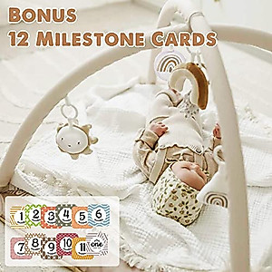 Washable Baby Gym Activity Center with Play Mat, Rainbow Early Development Playmats, 6 Toys for Infant & Toddler, Larger, Non Slip