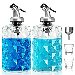 GMISUN Glass Mouthwash Dispenser, Luxury Diamond Mouthwash Decanter for Bathroom, 2 Pack Refillable Mouthwash Bottles Container with Cups, Reusable Stainless Steel Funnel, Food Grade & No-Splash,12oz