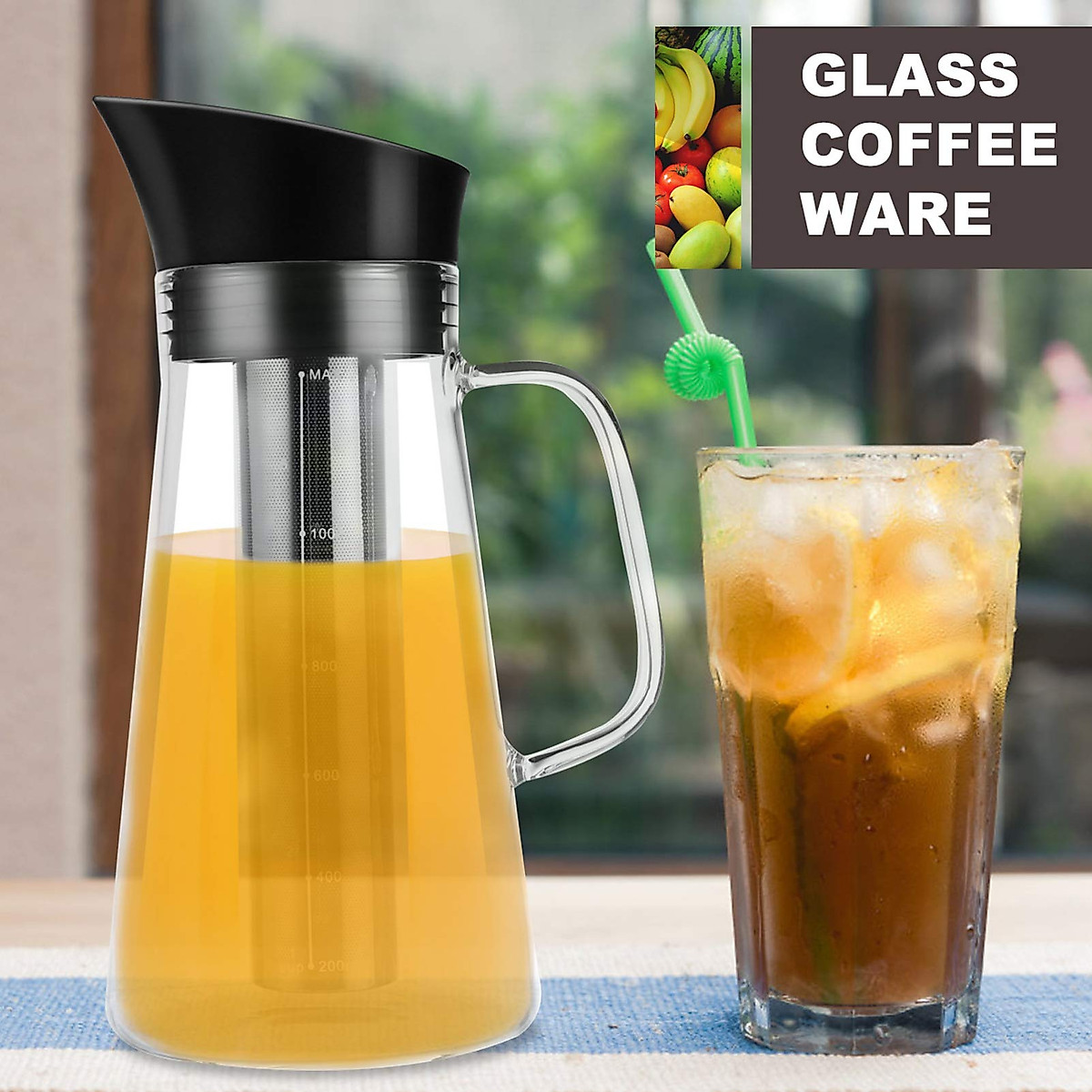 Hemoton Espresso Machine Espresso Machine Cold Brew Iced Coffee Maker and Tea Infuser with Spout Glass with Stainless Steel Filter Glass Pitcher 1200ml Stainless Steel Water Bottle Cold Brew Coffee