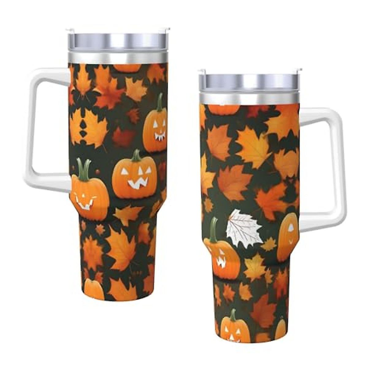 HULIBIN Happy Thanksgiving Day Pumpkin Print Double Deck Stainless Steel Travel Coffee Cup With Lid 40 Oz Ice Bully Cup