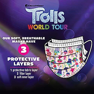 Just Play DreamWorks Trolls Children's Single Use Face Mask, Trolls World Tour, 14 Count, Small, Ages 2 - 7, Multi-Color.