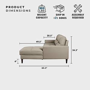 Lexicon Leather Sectional Couches for Living Room, L Shape Couch, Leather Sectional Couch, Modern Couch Sofa Living Room Sofa with Right Chaise for Living Room, Bedroom, Office, Apartment, Latte