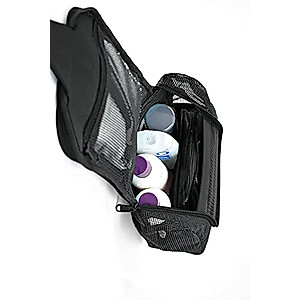 The Fine Living Co. Portable Hanging Shower Caddy Organizer Bag (Free Toiletries Case+Metal Hook) Quick Dry Mesh Shower Caddy Tote Bag Pouch For Bathroom College Dorm Camp Gym Camping 10”x4”x9”(Black)