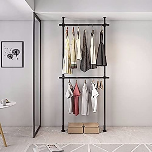 ZHFEISY 2 Tier Clothes Rack, Adjustable Clothing Rack for Hanging Clothes, Heavy Duty Free-Standing Garment Racks,Floor to Ceiling Clothes Hanger Closet System for Bedroom Laundry Room, Black