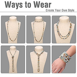 Aobei Pearl Long Beaded Necklace 8mm Gemstone Amazonite Endless Barse Chakra Handmade Jewelry for Women 47’’