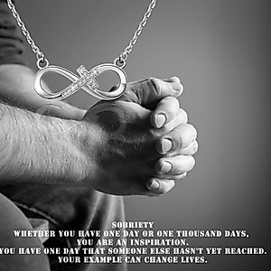 PLITI AA Sobriety Gift Addiction Recovery Gift 12 Step Gift Infinity Cross Necklace for Women Sober Birthday Gift Christian Religious Pendant (Sobriety nec)