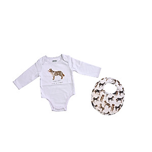 Mud Pie Yellow Lab Dog Print Baby Crawler & Bib Set , 2 Piece Set