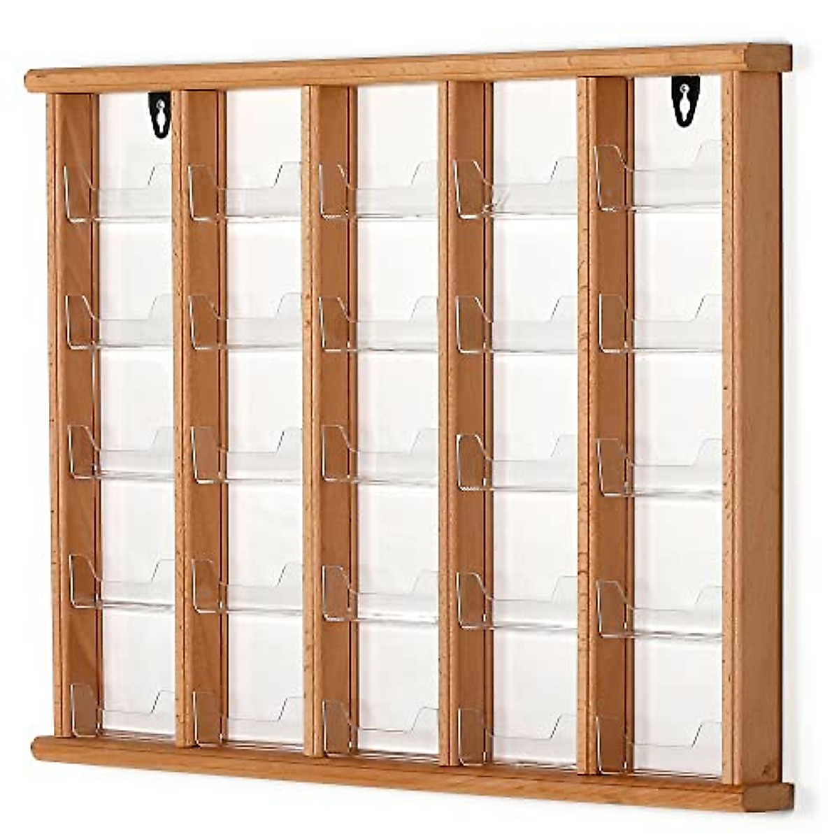 M&T Displays Wall Mount Wooden Rustic Card Holder Organizer 25 (5x5) Clear Acrylic Pockets 5 Tiered Letter Flyers Shelves for Offices Banks Schools Hospitals Natural Wood