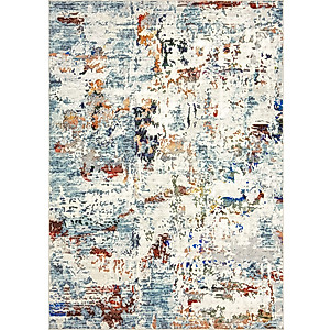 kakania 9x12 Living Room Area Rugs - Washable Modern Abstract Neutral Large Soft Indoor Rug Thin No Slip Floor Low Pile Carpet for Bedroom Dining Room Home Office Decor - Multi
