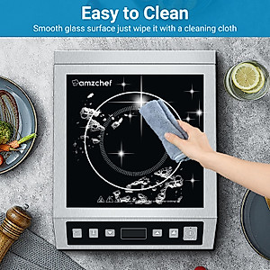 AMZCHEF Induction Cooktop Commercial, Professional Portable Induction Burner, 1800W Countertop Stove Burner with ETL-Certified Induction Hot Plate 3 Hours Timer,8 Temperature & Power Levels,LCD Screen