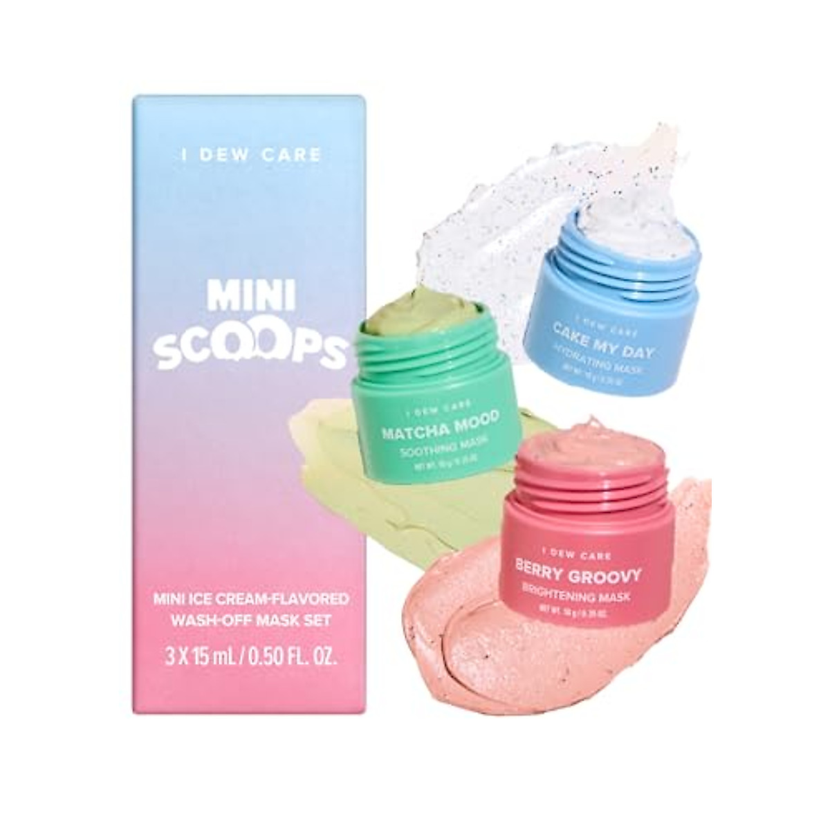 I DEW CARE Korean Wash Off Face Mask Gift Set - Mini Scoops | With Hyaluronic Acid, Self Skin Care | Facial Treatment, Vegan, Cruelty-Free, Paraben-Free, Valentine Day Gifts (3 Flavors)