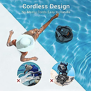 Gosvor Cordless Robotic Pool Cleaner, Pool Vacuum Cleaner Lasts 90 Mins, with Self-Parking Technology, LED Indicator, Automatic Pool Cleaners Ideal for Above/In-Ground Flat Pools up to 40 Feet