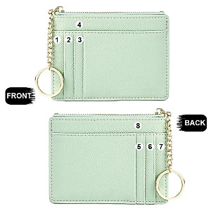 Valentoria Slim RFID Blocking Card Holder Small Pocket Wallet Keychian Zipper Coin Purse Minimalist Leather Cash & Coin & Cards Case for Women Men (Green)