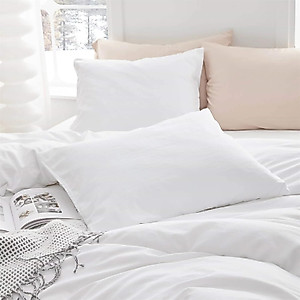 SDIII 3PCS White Queen Duvet Cover Set, 1 Duvet Cover and 2 Pillowcases, Washed Microfiber, White Duvet Cover Queen Size with Zipper and Corner Ties