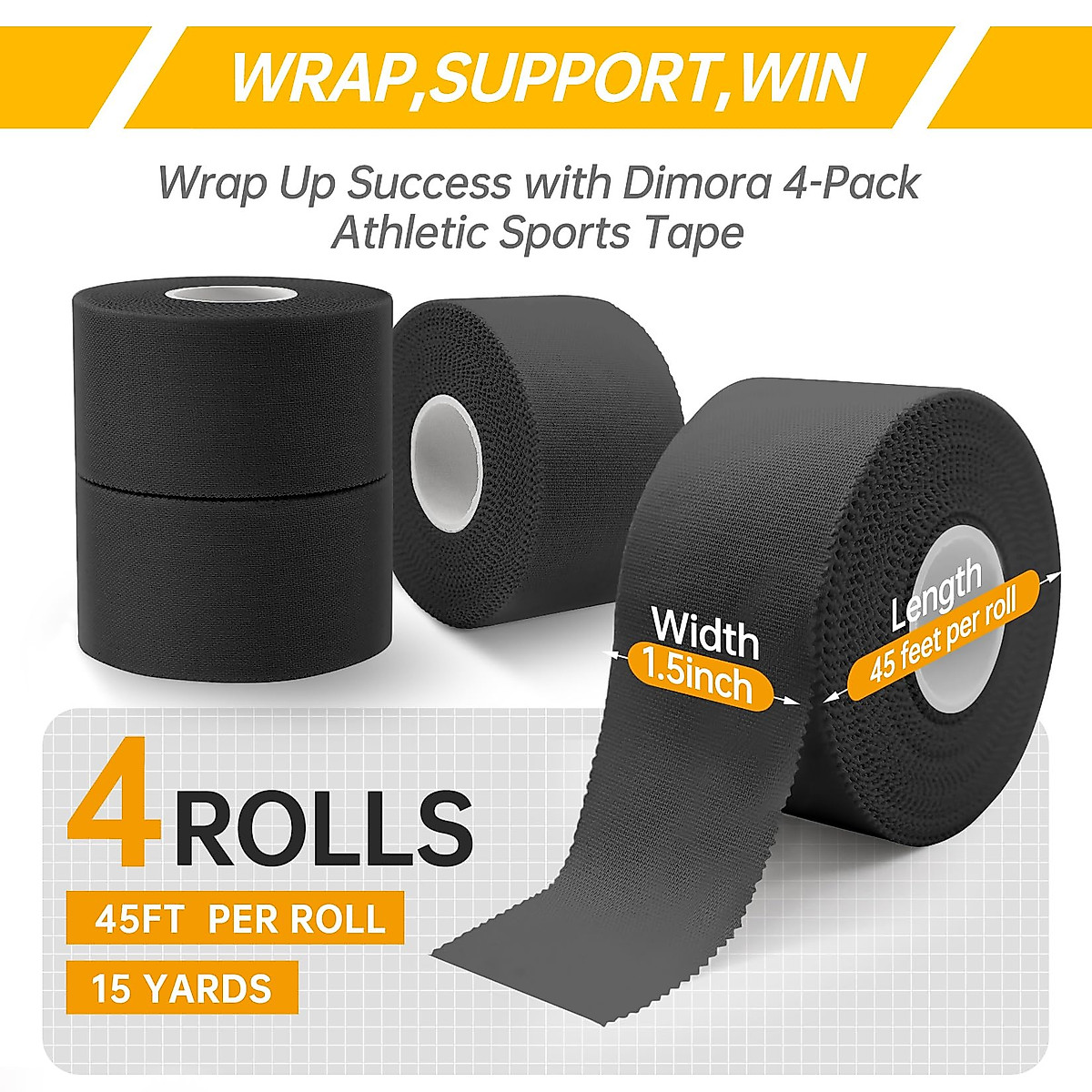 Dimora Black Athletic Tapel and Pre-wrap Tape - No Sticky Residue, Easy Tear Athletic Tapes & Wraps, Gymnastics Tape for Athletes, Customizable Support and Skin-Friendly Comfort