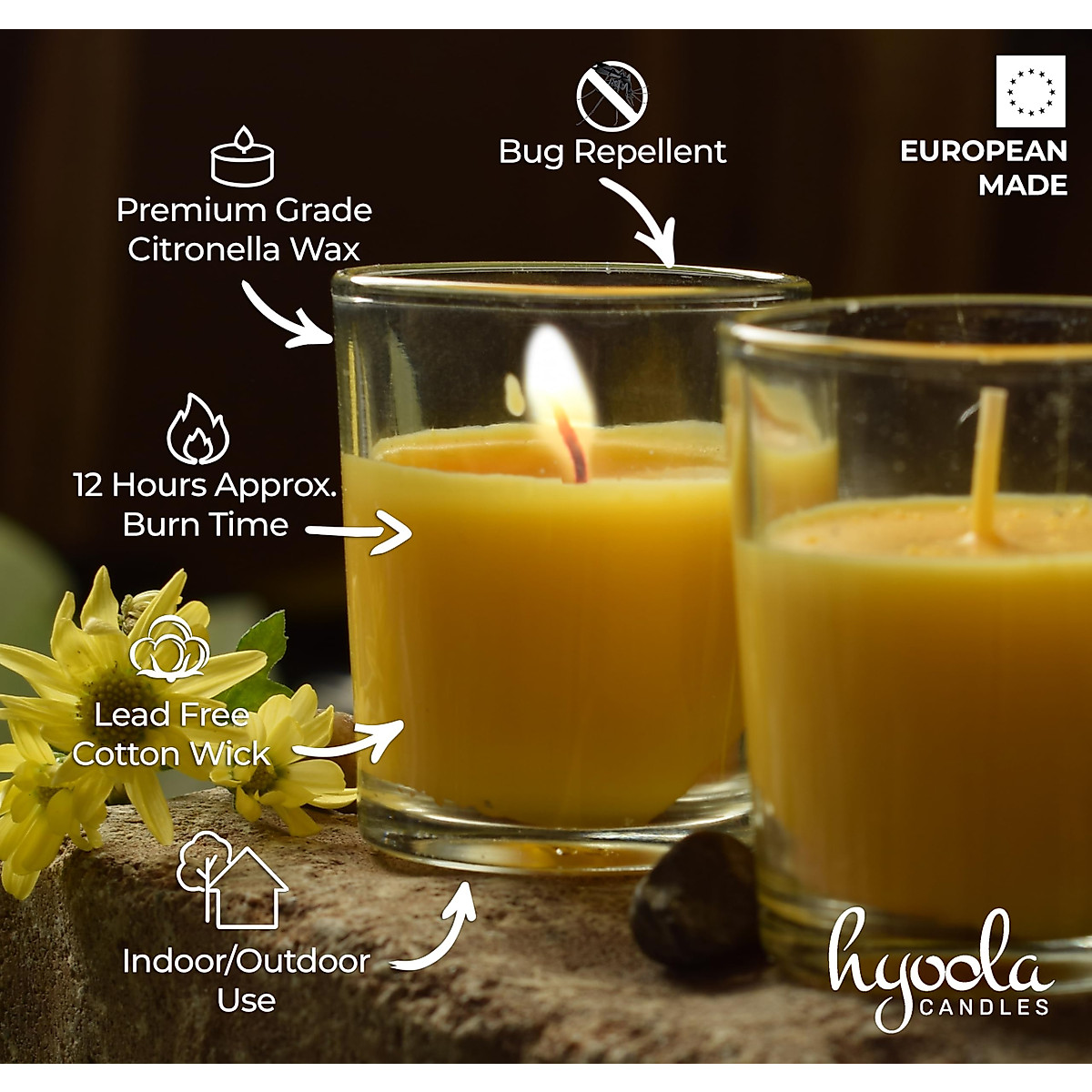 Citronella Candle Votives in Glass Cup - 12 Pack - Indoor and Outdoor Decorative and Mosquito, Insect and Bug Repellent Candle - Natural Fresh Scent - 12 Hour Burn Time - Made in Europe
