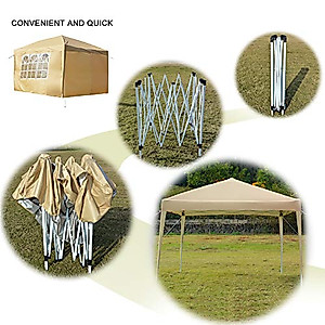 10x10 Pop Up Tent with Two Doors & Two Windows Practical Waterproof Right-Angle Folding Tent with Carry Bag Khaki