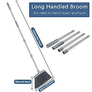 Broom for Outdoor Indoor, Folews Heavy Duty Broom 56 Inch Long Handle Angle Broom for Sweeping Kitchen Shop House Office Commercial Broom