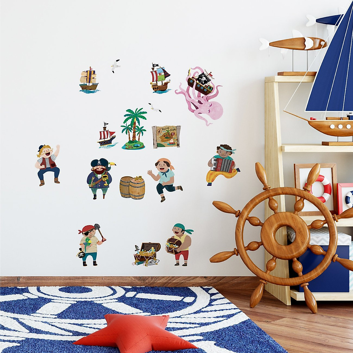 DECOWALL DS-8010 Pirates & Treasure Island Kids Wall Stickers Wall Decals Peel and Stick Removable Wall Stickers for Kids Nursery Bedroom Living Room (Small) décor