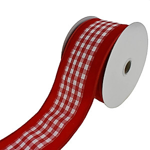 Homeford Gingham Center Velvet Edge Wired Ribbon, Red, 2-1/2-Inch, 10-Yard