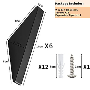 BIGLUFU Wooden Coat Hooks, 6 Packs Natural Wooden Coat Racks, Wall Mounted Single Wall Wood Hook Rack, Minimalist Heavy Duty Robe Hook Hat Rack Black