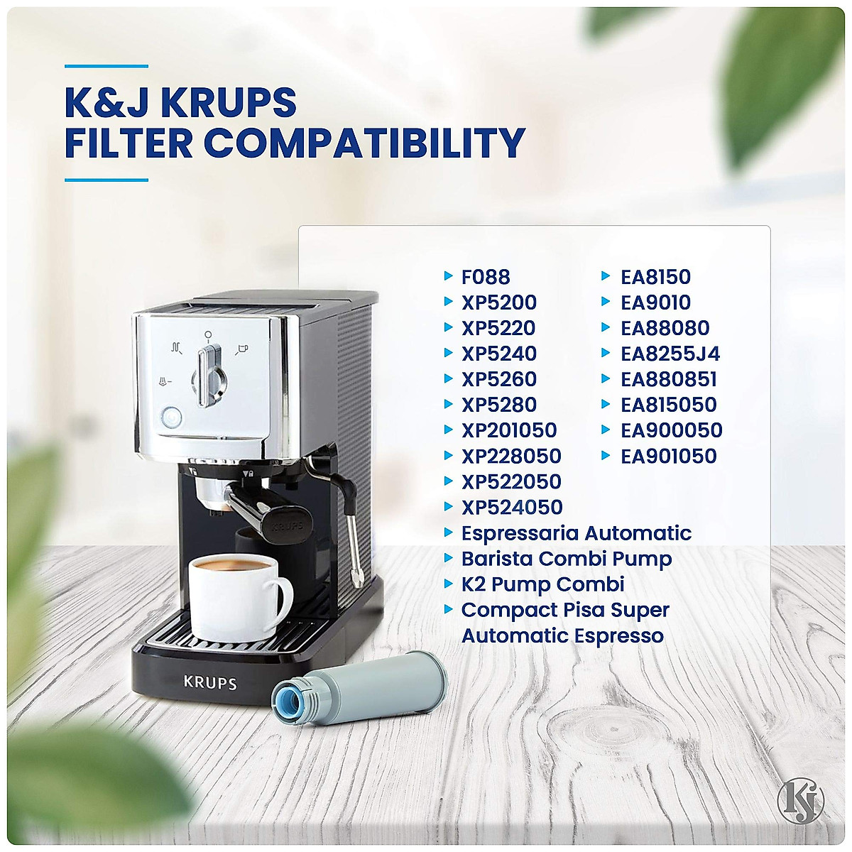 K&J Replacement Krups Claris F088 Precise Tamp Water Filters for the Perfect Espresso Coffee Taste – 3 Pack Blue Quality Coffee Filtration Cartridges