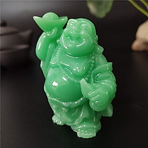 Seyee-bro Glowing Money Maitreya Laughing Buddha Statue Sculpture Garden Home Decoration Man-Made Jade Stone Ornaments Buddha Figurines