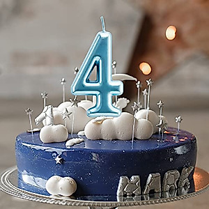 Birthday Candle Blue Happy Birthday Number Candles for 4th Cake Topper Decoration for Party Kids Adults Numeral 4