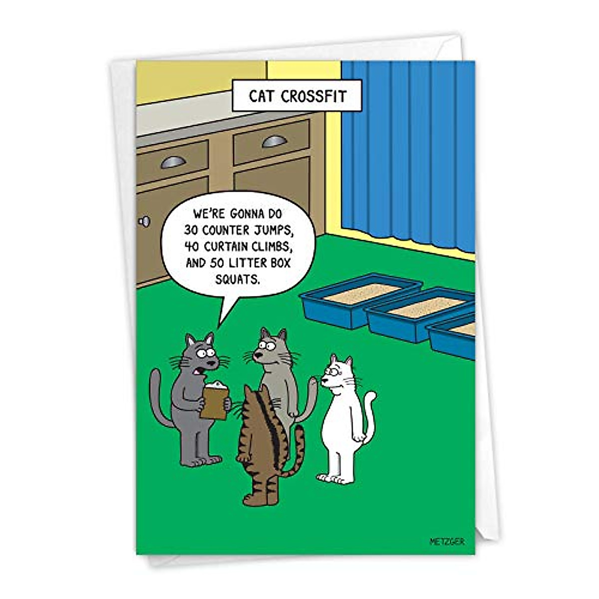 NobleWorks - 1 Funny Animal Card for Birthdays - Pet Cat and Dog Humor, Birthday Notecard with Envelope - Cat Gym C7298BDG