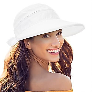 Womens Large Brim Sun Hat Uv Protection 2 in 1 Zip-Off Sun Protection Visor Beach Hat Packbale Foldable White