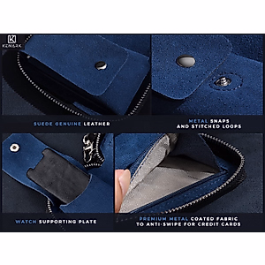 KENARK Luxury KW6M PLUS Watch Case Travel Watch Case for 3 Watches - Watch Roll for Anti-scratching - Luxury Watch Box - Watch Storage Roll (Blue Pouch)