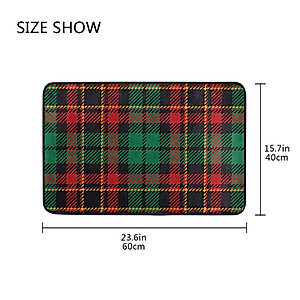 Doormat Welcome Door Mat-Plaid in Red Green Yellow Black Christmas,Living Room Kitchen Floor Mat Home Indoor Outdoor Decoration 24X16INCH