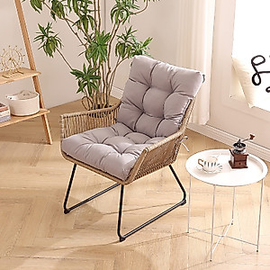 Tiita Outdoor/Indoor Seat/Back Chair Cushion with Ties All Weather Chair Cushion Lounge Chair Cushions Deep Seat Patio Cushions Wicker Seat Cushion for Outdoor Furniture （Grey, 42x21 inch）