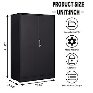 LUCYPAL Metal Storage Cabinet with 2 Adjustable Shelves,Locking Steel Cabinets with Doors,Office Storage Cabinet for Home Office,Garage,Black