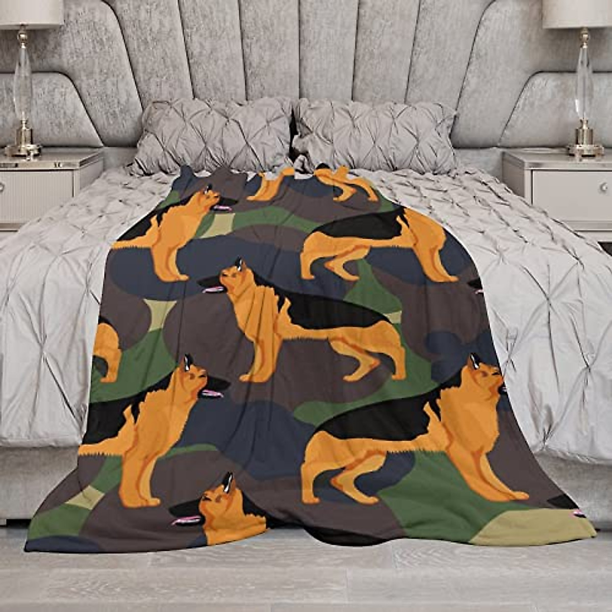 German Shepherd Throw Blanket for Couch Bed Flannel Lap Blanket Lightweight Cozy Plush Blanket for All Seasons 50"x70"