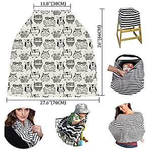 Breastfeeding Nursing Cover Multi Use for Baby Car Seat Cute Owl Collection Stretchy Breathable Shawl for Stroller High Chair Shopping Cart Canopy