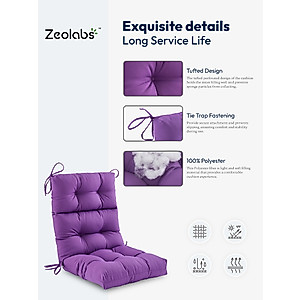 ZEOLABS Outdoor High Back Chair Cushion,Water Resistant Tufted Adirondack Rocking Chair Cushion with Ties,Replacement Seat Cushion for Patio Furniture,Purple