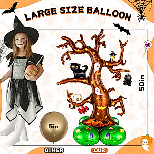 50IN 8Pcs Halloween Balloons, Large Giant Halloween Mylar Foil Pumpkin Witch Dead Tree Balloon for Halloween Party Decorations