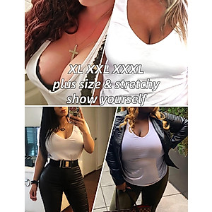 GEESENSS Women Deep V Neck Shirts Short Sleeve Sexy Low Cut Tops for Women White Medium