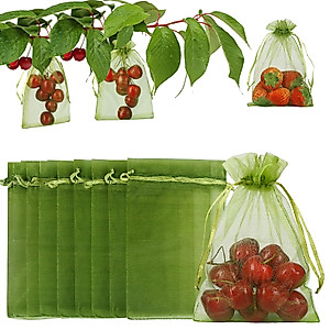 JOINDO 100 Pcs Fruit Protection Bags, 4''×6''Fruit Netting Bags for Fruit Trees, Green Fruit Cover Mesh Bag with Drawstring Netting Barrier Bags for Plant Fruit Flower and Vegetables