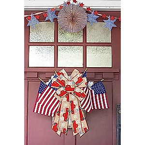 Threetols Patriotic Wired Edge Ribbons 2.5" 10 Yards, Red Truck Wired Ribbon Veterans Day America Flag Fabric Craft Ribbon Fireworks Ribbon for Holiday Party DIY Craft Patriotic Decoration Wreaths Bow