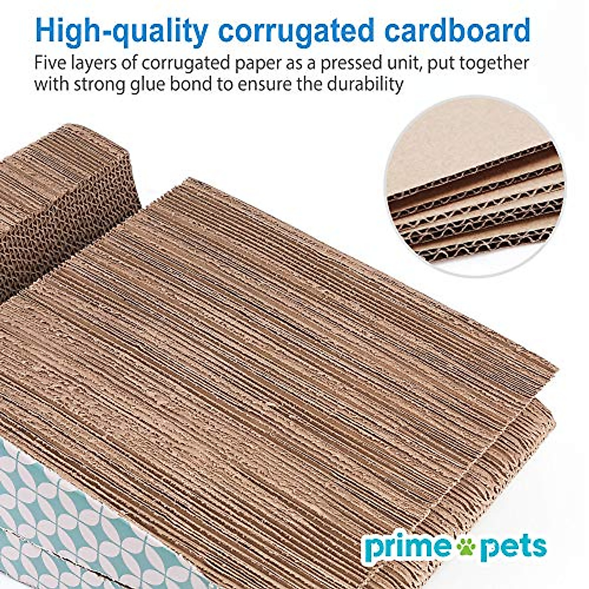 PrimePets Cat Scratcher Cardboard, Cat Scratching Pad with Ball, 2-in-1, Cat Scratch Cat Scratching Board for Indoor Cats, Removable, Corrugated, Catnip Included