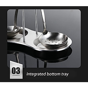 Anller Stainless Steel Standing Spoon Rest with two resting Dishes, Double Spoon Racks, Upright Ladle Holder, Silver