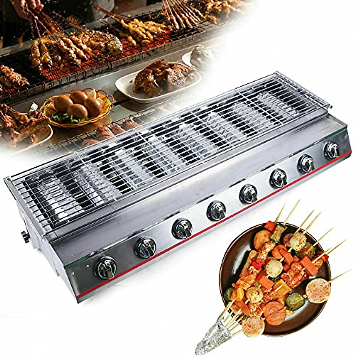 Gas Grill BBQ Gas Grills 8 Burner BBQ Grill Outdoor Party Cooker Stainless Steel Barbecue Grill Commercial Gas Grill Burners Cooker Smokeless for Camping Picnics