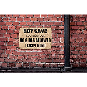 Paximiga Boy Cave No Girls Allowed Except Mom Tin Retro Look 8X12 Inch Decoration Poster Sign for Home Kitchen Bathroom Farm Garden Garage Inspirational Quotes Wall Decor, 8 x 12 Inch