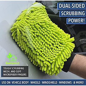 EVERSPROUT Dual-Sided Car Wash Mitts (2-Pack) | Never-Scratch, Ultra-Soft Microfiber & Sponge-Mesh Side for Scrubbing | Machine Washable | Premium Quality | Perfect for Car, Truck, Vehicle, RV, Boat