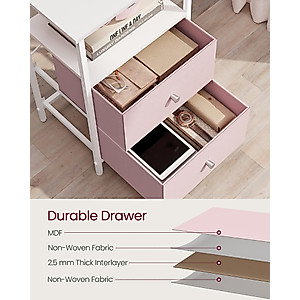 VASAGLE Nightstand, Side Table with 2 Fabric Drawers, 24-Inch Tall End Table with Storage Shelf, Bedroom, Jelly Pink and White ULGS025R05